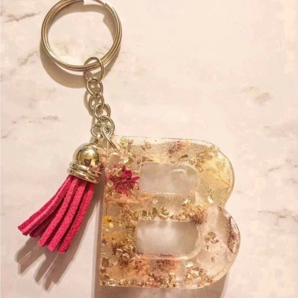 Accessories | Pressed Flower Glitter Resin Letter B Keychain | Poshmark